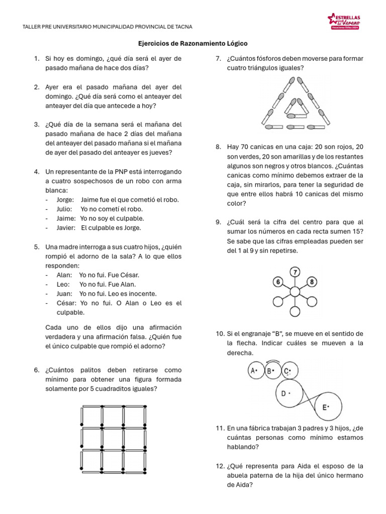 Ejercicios de Razonamiento Lógico | PDF