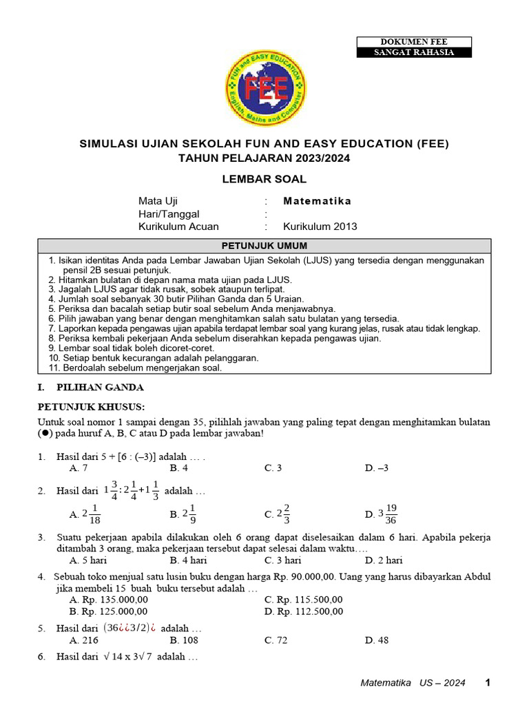 Soal Us MTK Kelas 9 | PDF | Metode & Bahan Ajar