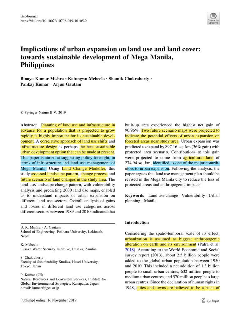 Implications of Urban Expansion On Land Use and Land Cover: Towards ...