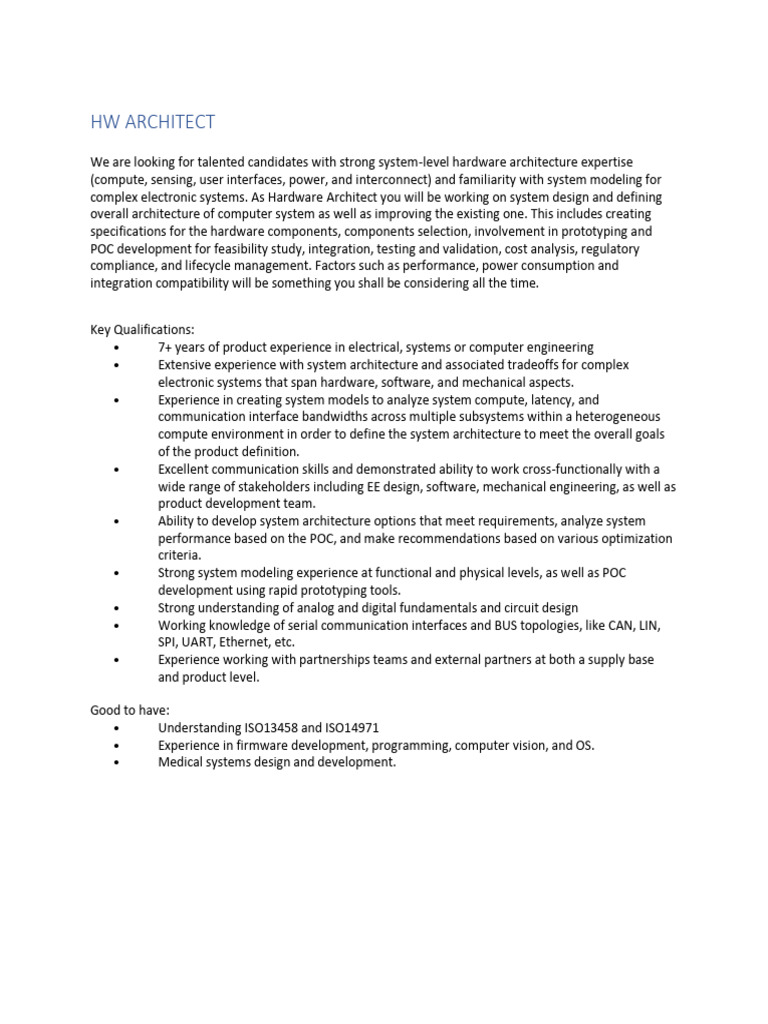 HW Architect | PDF | System | Software Prototyping