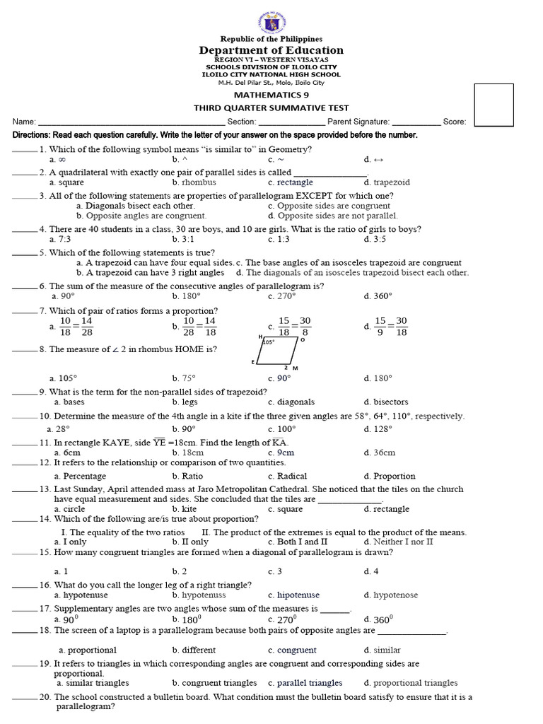3rd Quarter ST 23-24 | Download Free PDF | Rectangle | Triangle