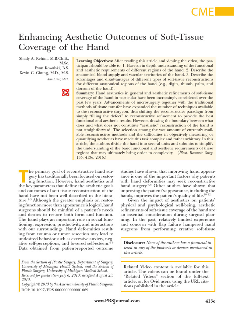 Soft-Tissue Coverage of The Hand | Download Free PDF | Hand | Finger