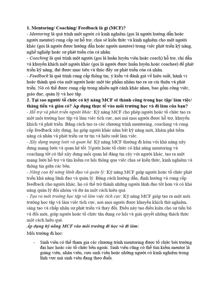 Bài tập kiểm tra đầu giờ - MCF | PDF