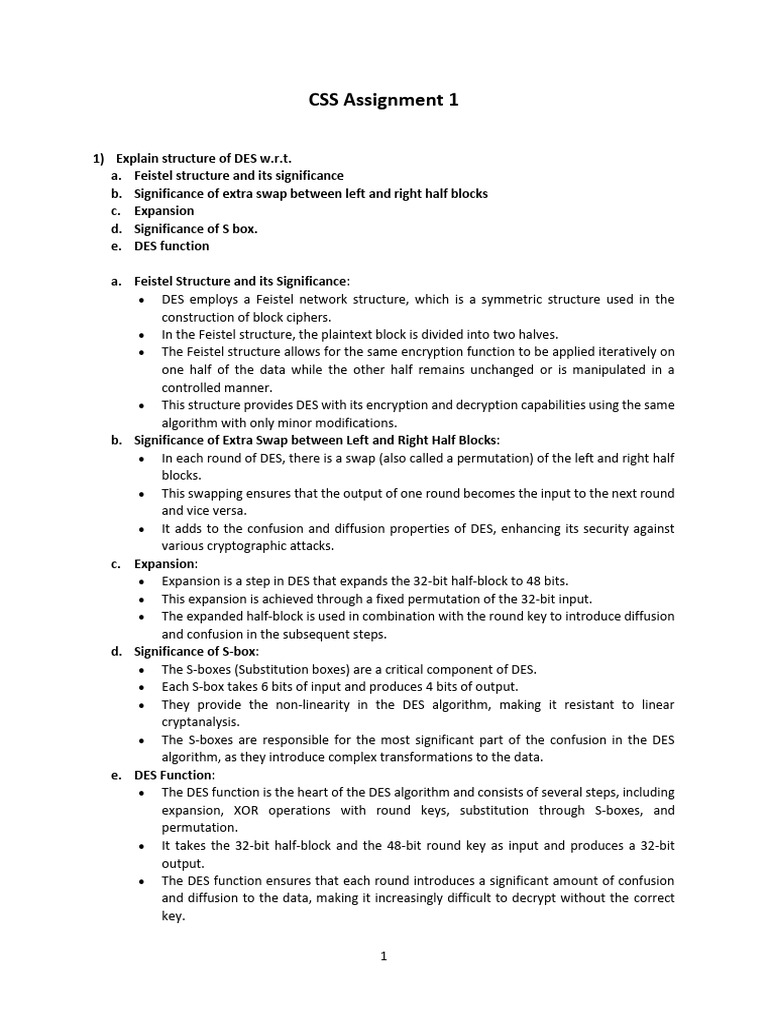 CSS Assignment 1 Q and A | PDF | Cryptography | Information Security