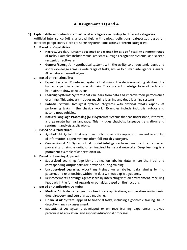 AI Assignment 1 Q and A | PDF | Artificial Intelligence | Intelligence (AI) & Semantics
