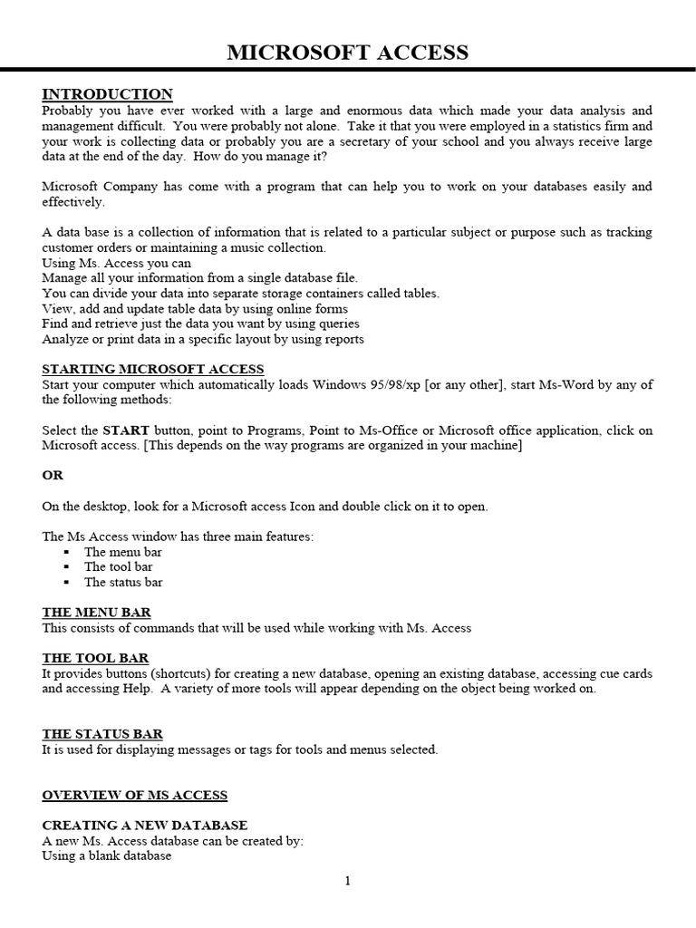 MS ACCESS MANUAL | PDF | Microsoft Access | Databases