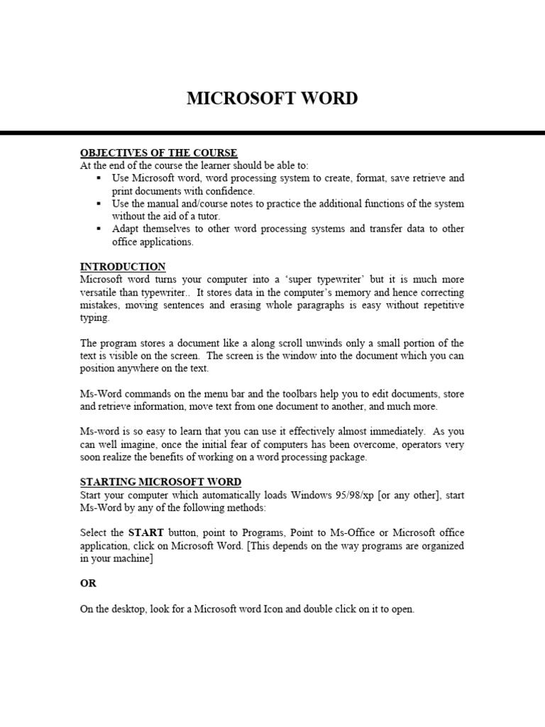 MICROSOFT WORD (1) | PDF | Microsoft Word | Paragraph