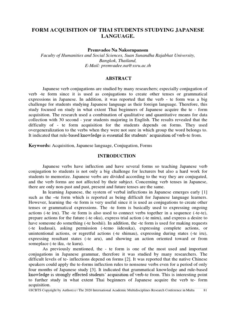 Thai Study Jap Verb Conjugation | PDF | Second Language Acquisition | Grammatical Conjugation