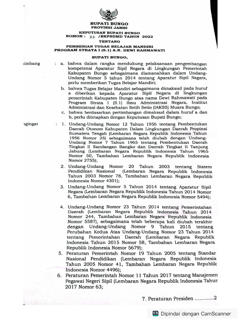 SK Tugas Belajar Dewi Rahmawati | PDF