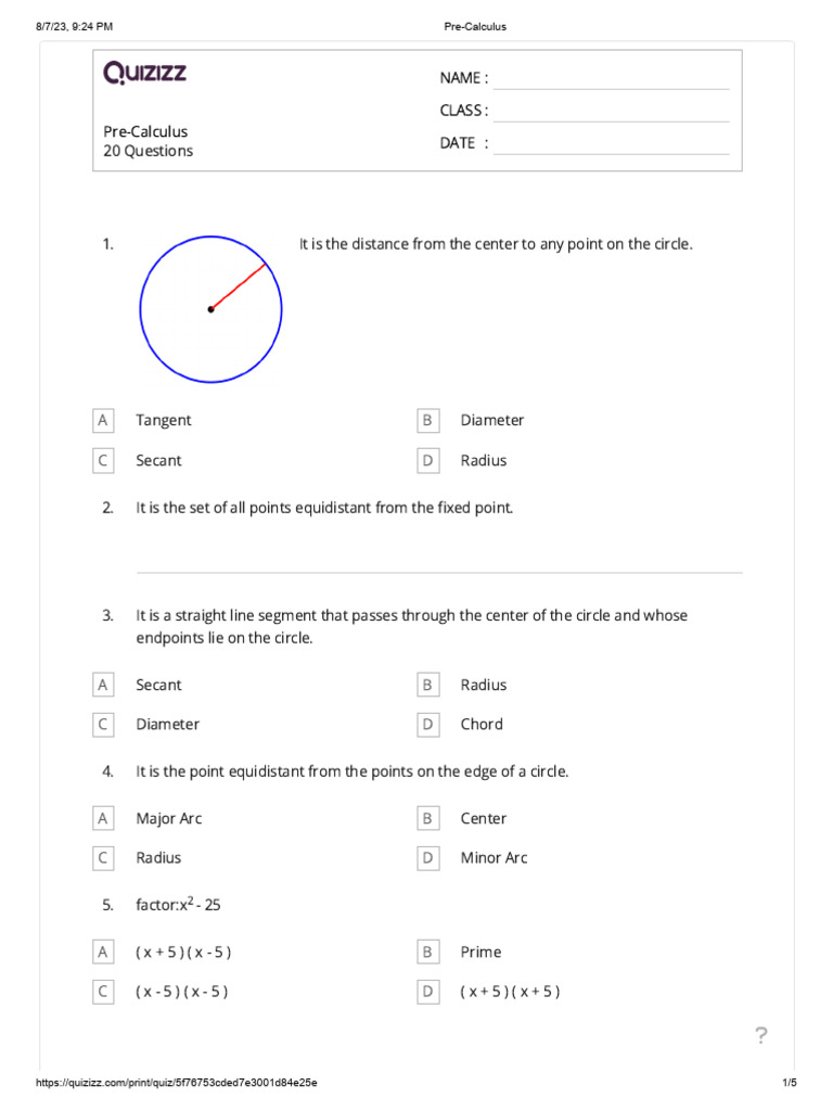 Pre Calculus | PDF | Circle | Euclidean Plane Geometry