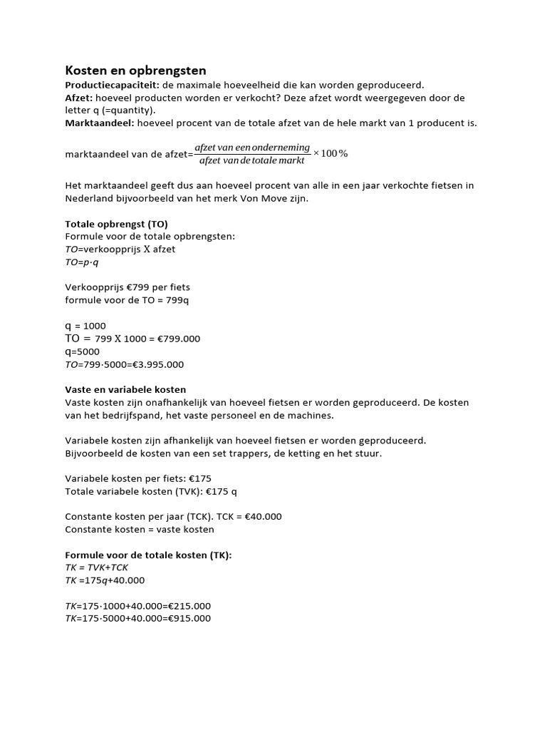 Kosten en Opbrengsten | PDF