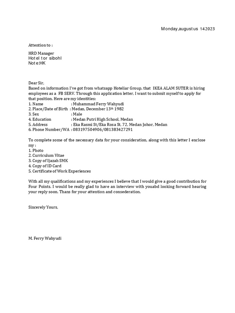 Application Letter - Ferry Wahyudii | PDF