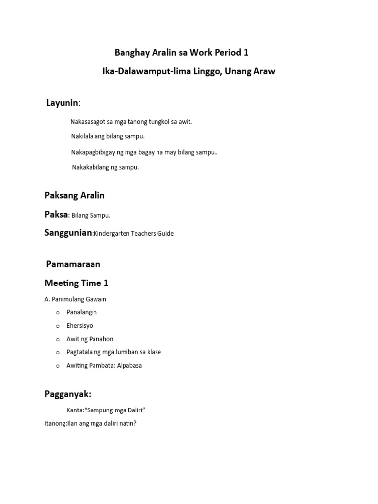 Banghay Aralin Sa Work Period 2bilang Sampu | PDF