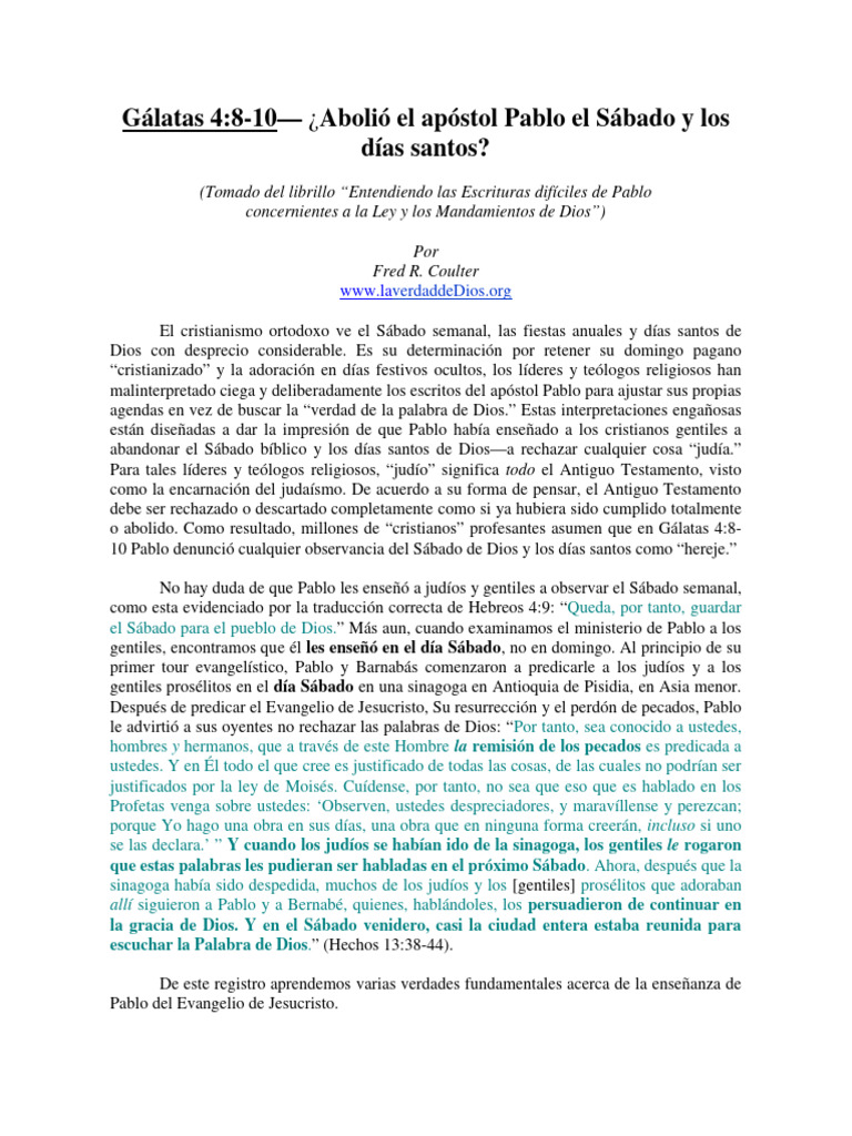 Abolio El Apostol Pablo El Sabado y Los Dias Santos | PDF | Pablo el ...