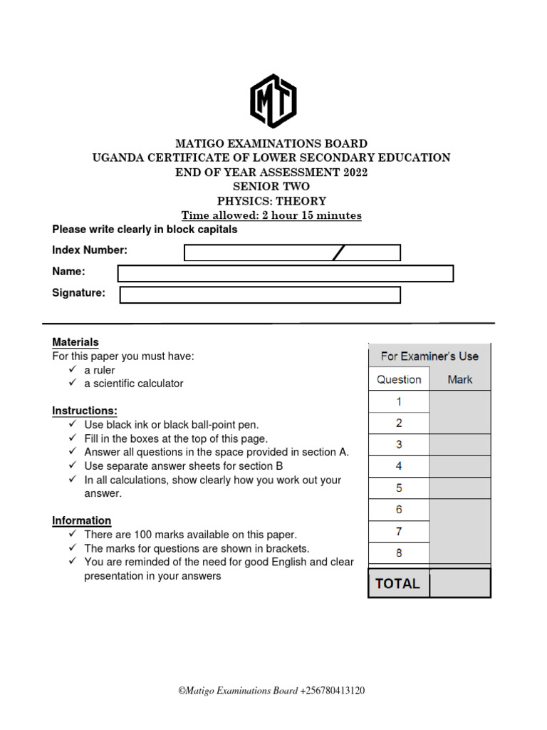 Matigo S.3 Phy 2023 | PDF | Teaching Methods & Materials