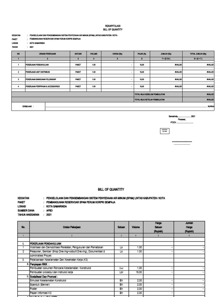 Rekapitulasi BOQ SPAM Samarinda | PDF