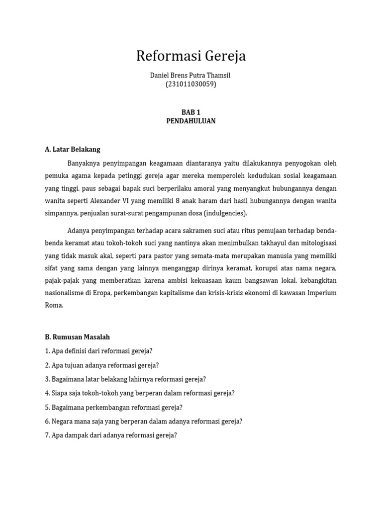Reformasi Gereja Daniel Thamsil | PDF | Sejarah | Agama & Spiritualitas