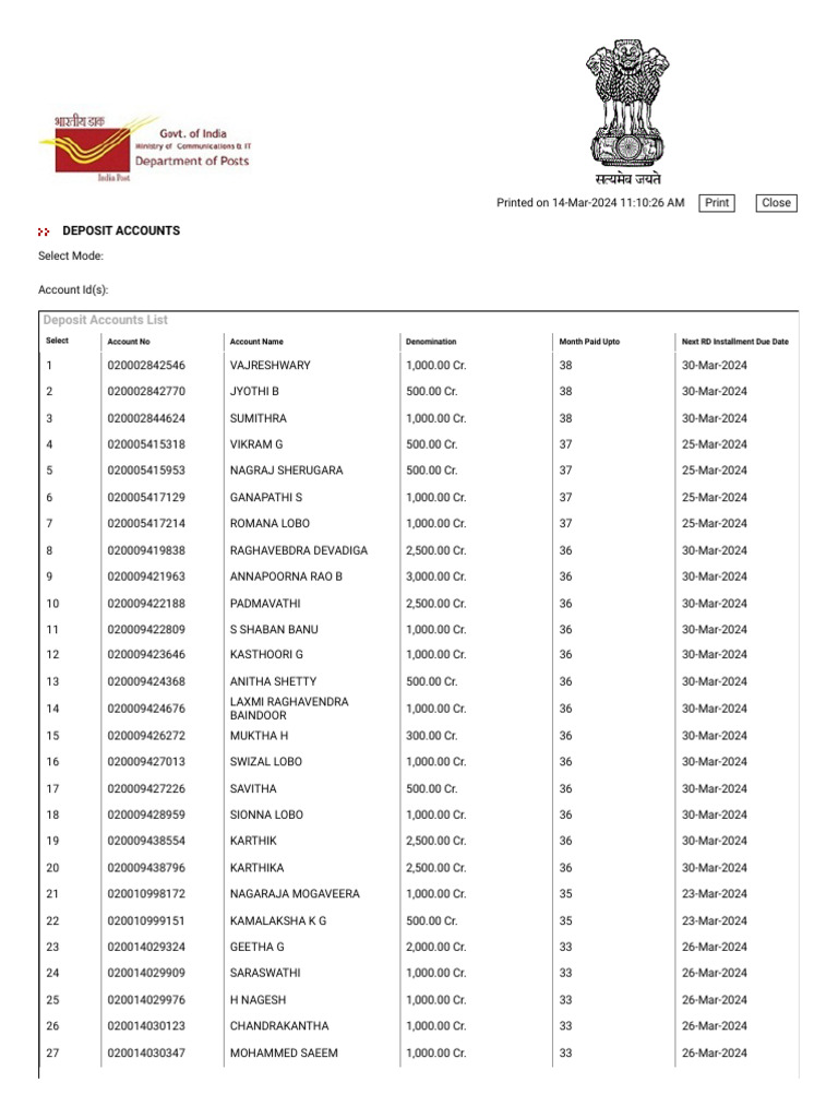Department of Post Agent Login - Deposit Accounts | PDF