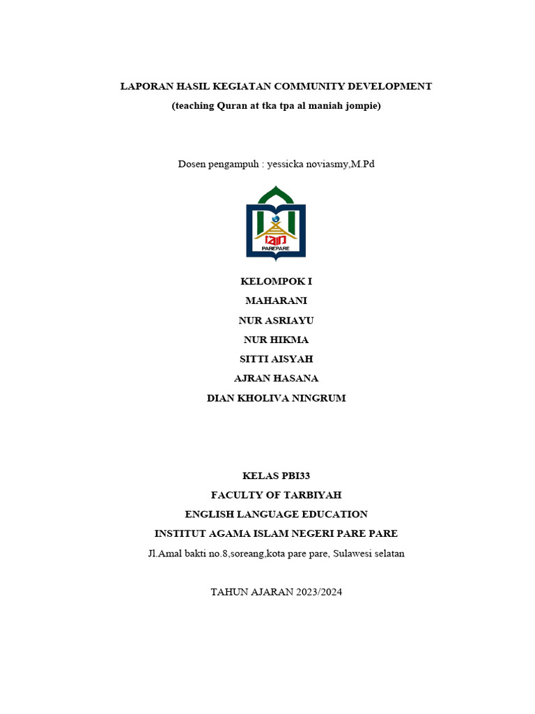 Laporan Observasi Community Development Group 1 | PDF