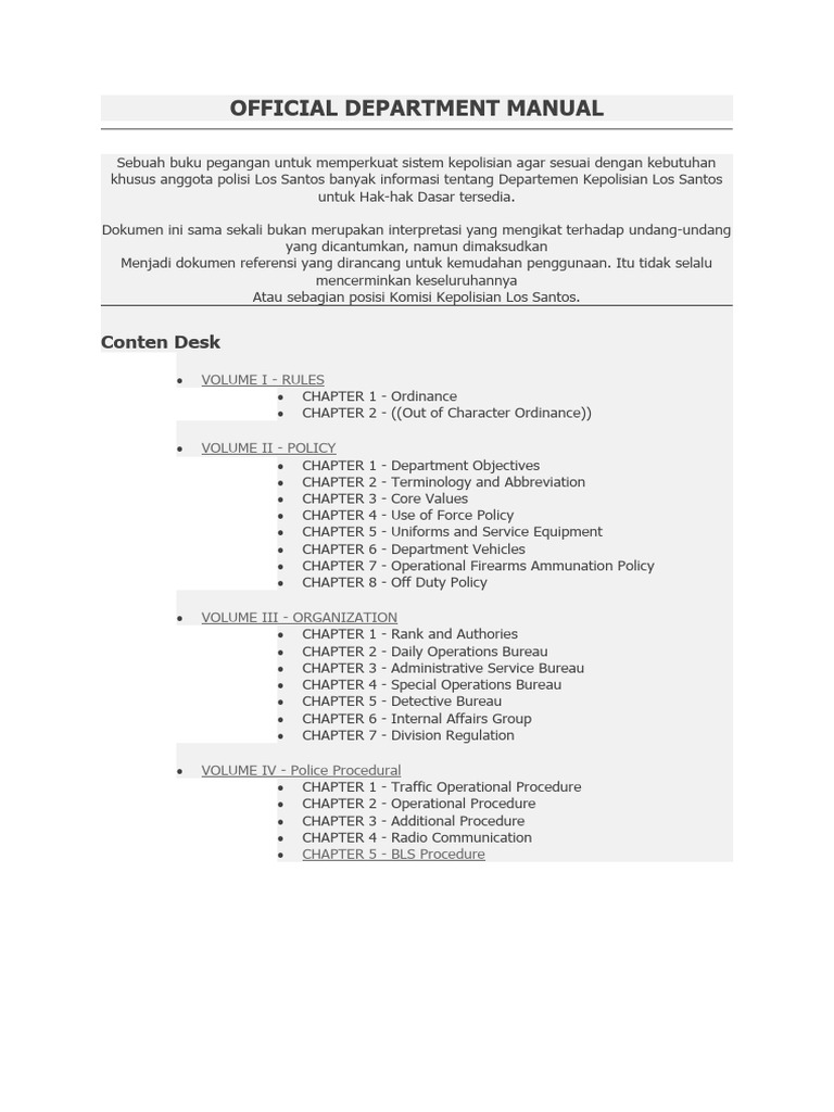 LSPD 2024 Department Manual | PDF | Ilmu Sosial | Teknologi & Rekayasa