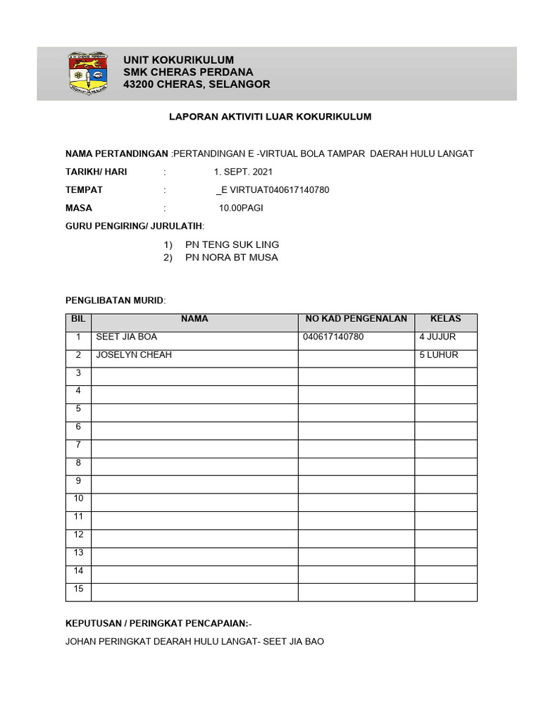 Borang Laporan Aktiviti Luar Kokurikulum | PDF | Karier & Perkembangan
