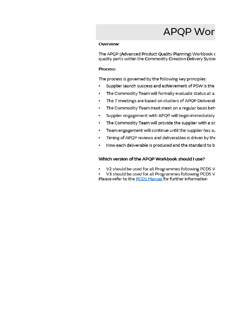 Jlr-htg-122809 Apqp Workbook Pcds v3-4 v5.1 | PDF