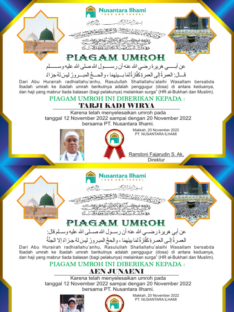 SERTIFIKAT UMRAH 12 NOV H. DODI | PDF