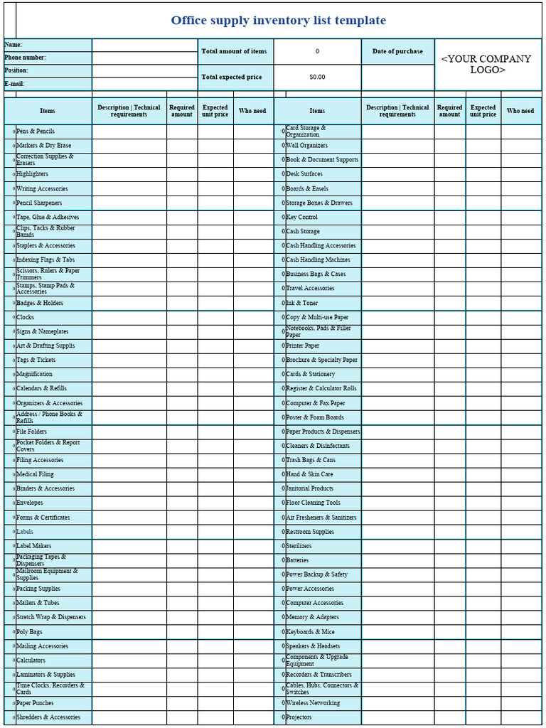 Office Supply Inventory List For Business | Download Free PDF | Printer ...