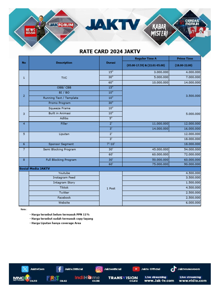 Rate Card Jak TV 2024 | PDF | Media Sharing | Social Media