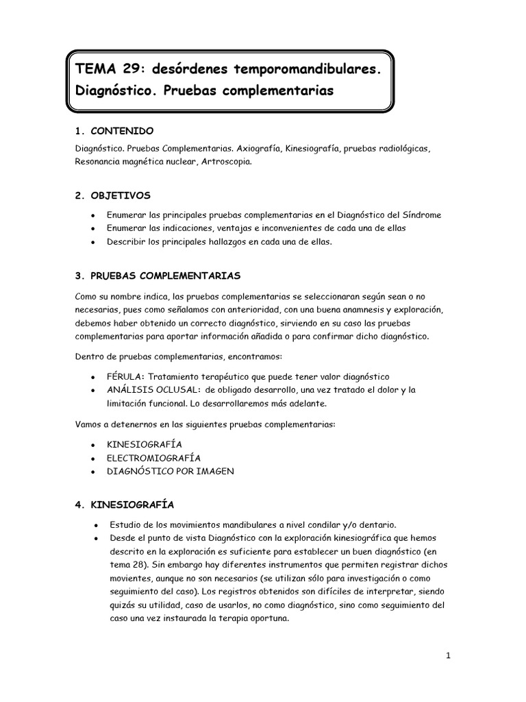 TEMA 29 Desórdenes Temporomandibulares. Diagnóstico. Pruebas Complementarias | PDF | Diagnostico ...