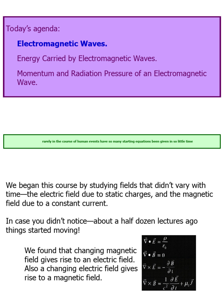 Lecture21 Part 2 Introduction To Electromagnetic Waves Pdf Waves Electromagnetic Radiation