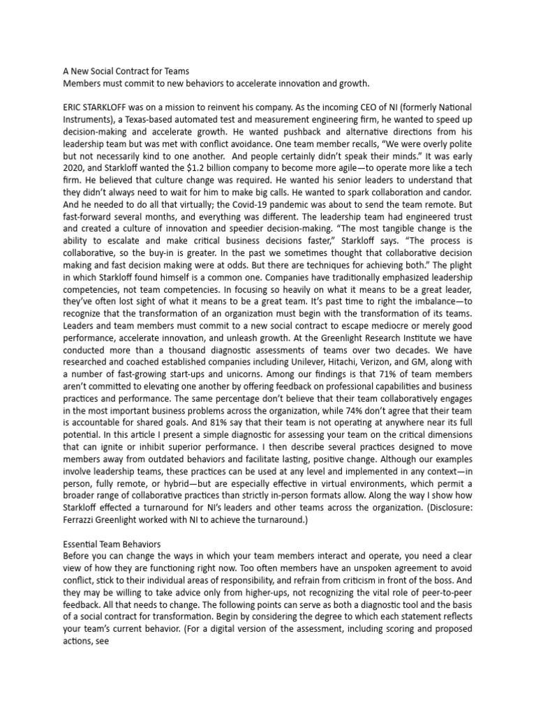 Team Social Contract for Innovation | PDF | Leadership | Decision Making
