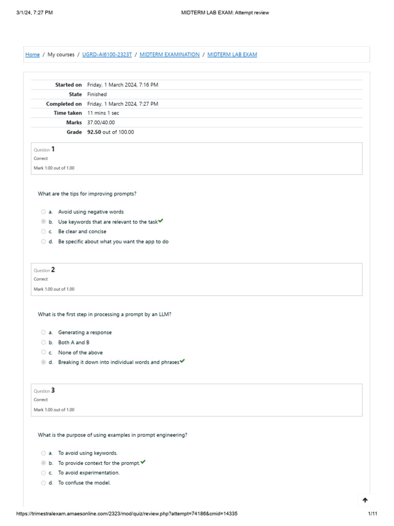 AI MIDTERM LAB EXAM - Attempt Review | PDF | Artificial Intelligence | Intelligence (AI) & Semantics