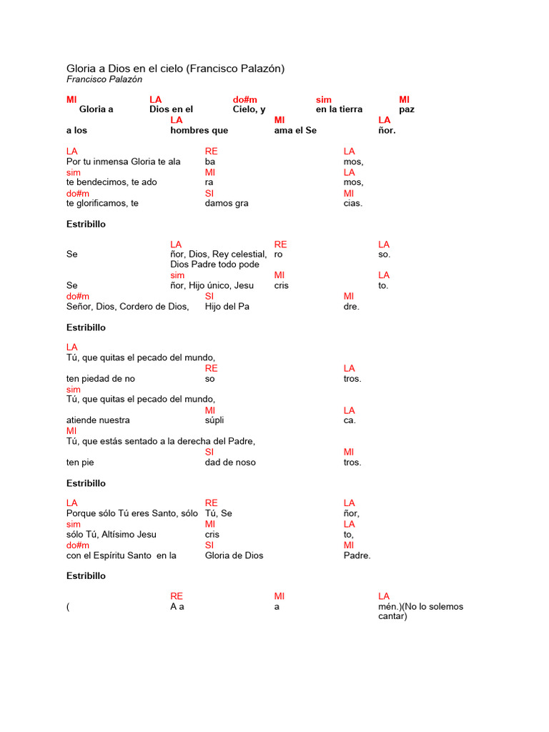 Gloria A Dios en El Cielo Francisco Palaz N - Francisco Palaz N | PDF | Creencia y doctrina ...