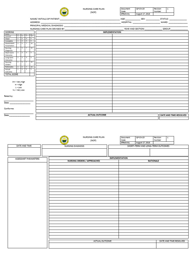 BSU NCP Format Updated With Rubrics | PDF | Nursing | Public Services