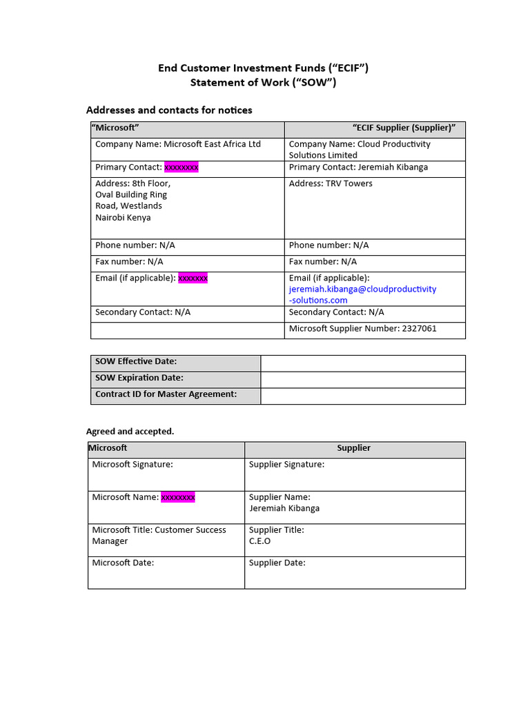 Microsoft ECIF Statement of Work | PDF | Computing | Internet