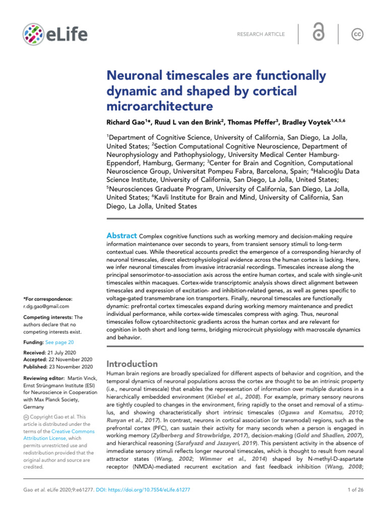 Gao Et Al. - 2020 - Neuronal Timescales Are Functionally Dynamic and S ...