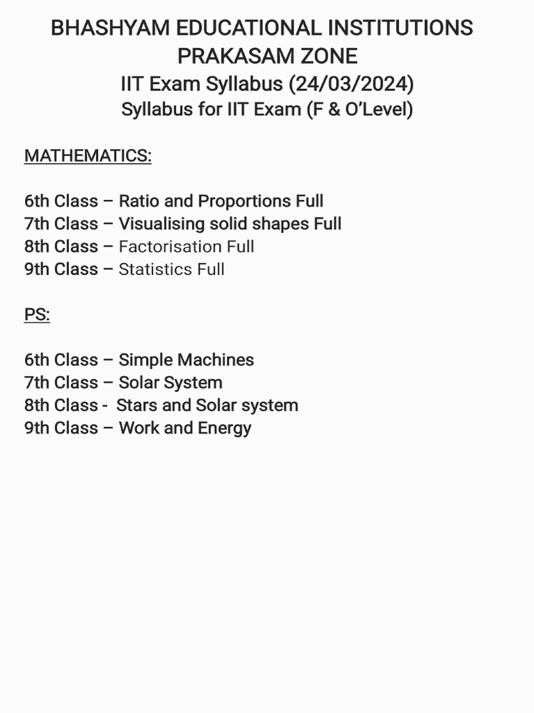Iit Exam Syllabus (F & O'level) 240324 - 240321 - 123520 | PDF