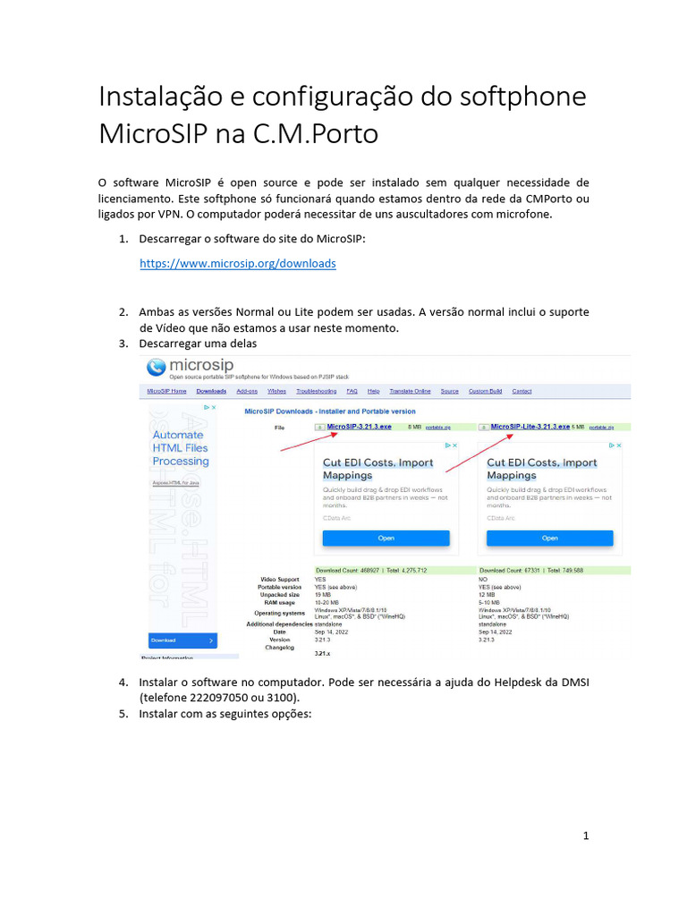 Instalação e Configuração Do Softphone MicroSIP Na CMP | PDF ...
