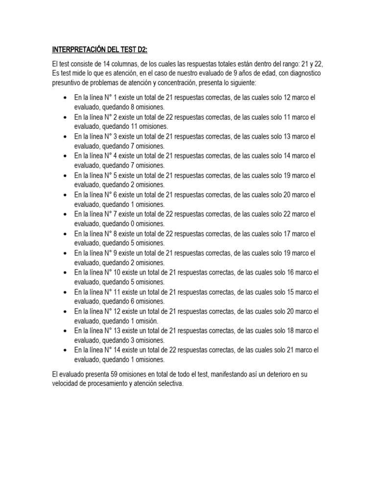 Interpretación Del Test D2 | PDF