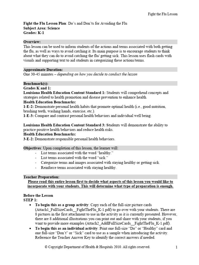 LA DHH Dos Donts LessonPlan GradesK-1 FINAL | PDF | Health Education | Cognition