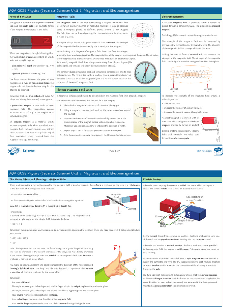 AQA Physics Topic 7 Magnetism and Electromagnetism Knowledge Organiser | PDF | Transformer ...