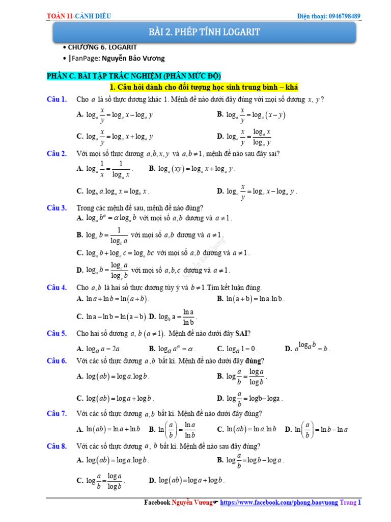 Bai-2-Phep Tinh Logarit - CH - TN | PDF