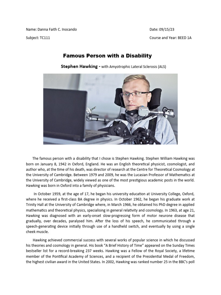 Famous Person With A Disability | PDF