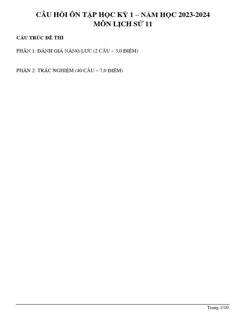 SỬ - K11 - ĐỀ CƯƠNG HK1 | PDF