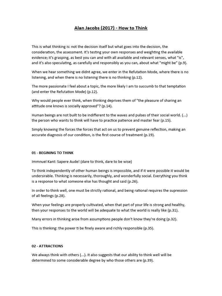 Alan Jacobs (2017) - How To Think | PDF | Thought | Psychological Concepts