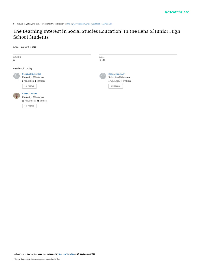 Engaging Junior High Students in Social Studies | PDF | Teachers | Learning