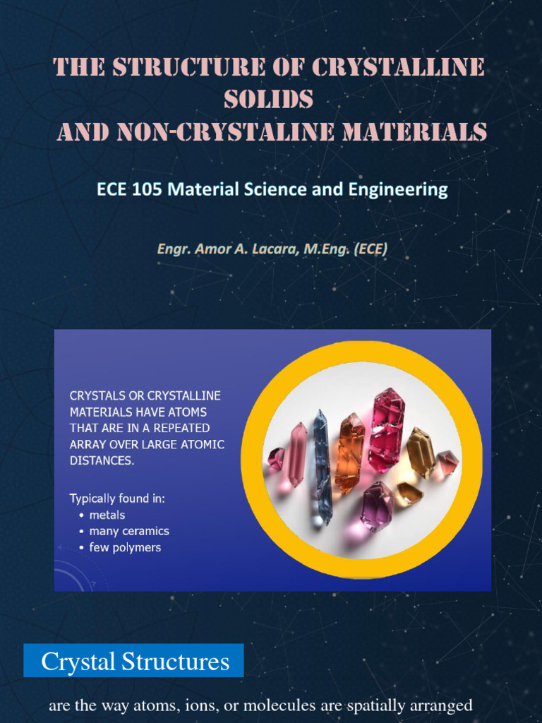 Chapter 3 - The Structure of Crystalline Solids and Non Crystalline Materials | PDF | Crystal ...