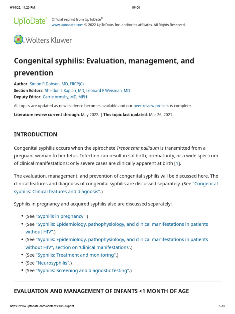 Congenital Syphilis Evaluation, Management, and Uptodate | PDF ...