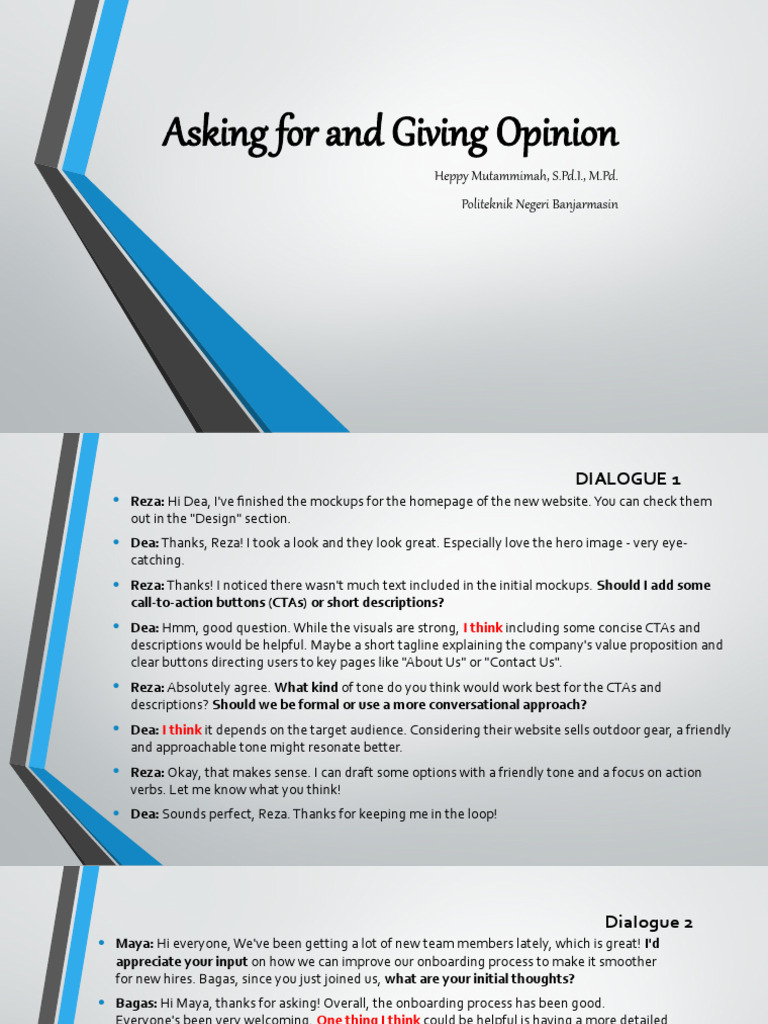 Strategies for Asking and Giving Opinions | PDF | Thought | Information
